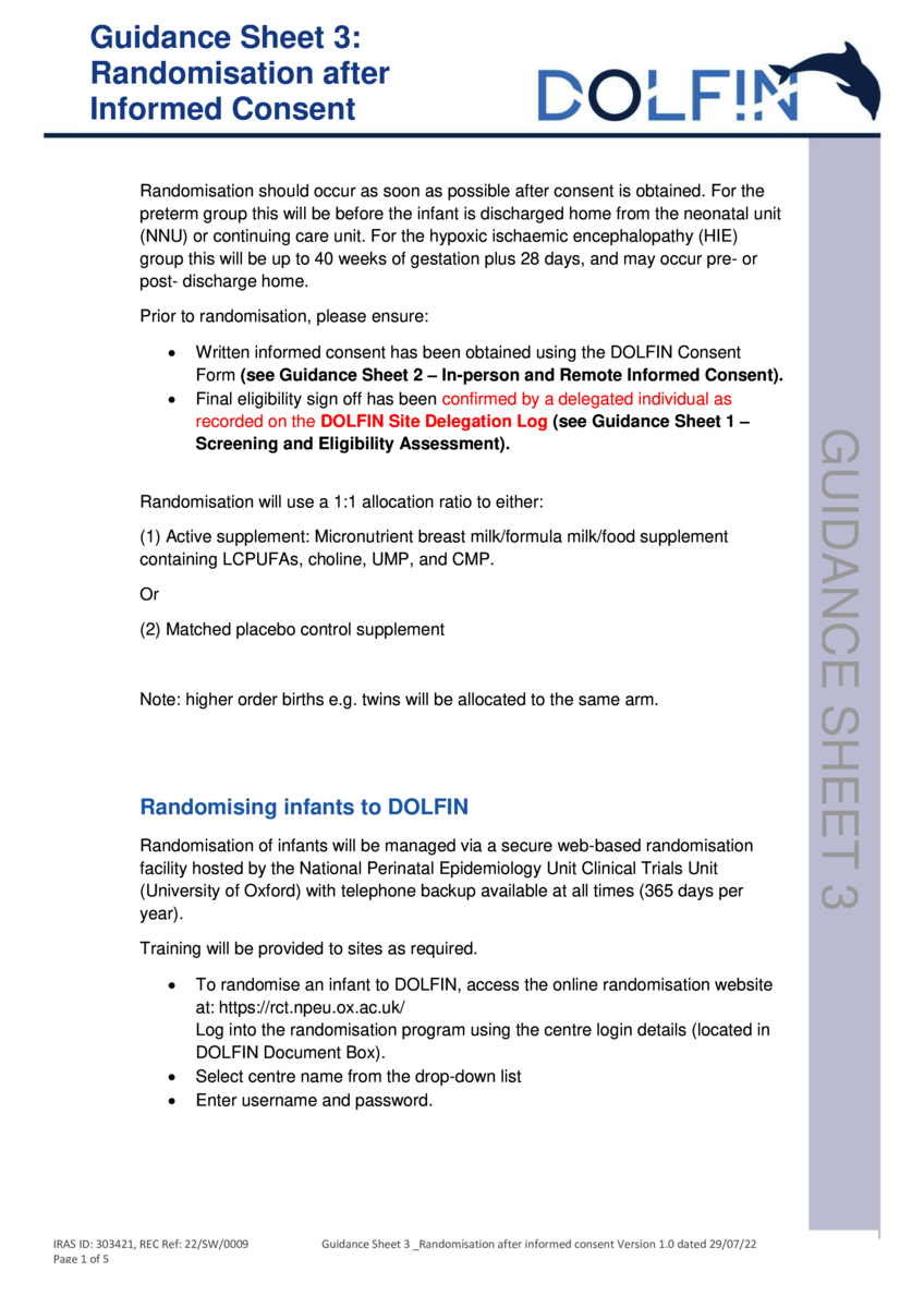 Guidance Sheets | DOLFIN | NPEU