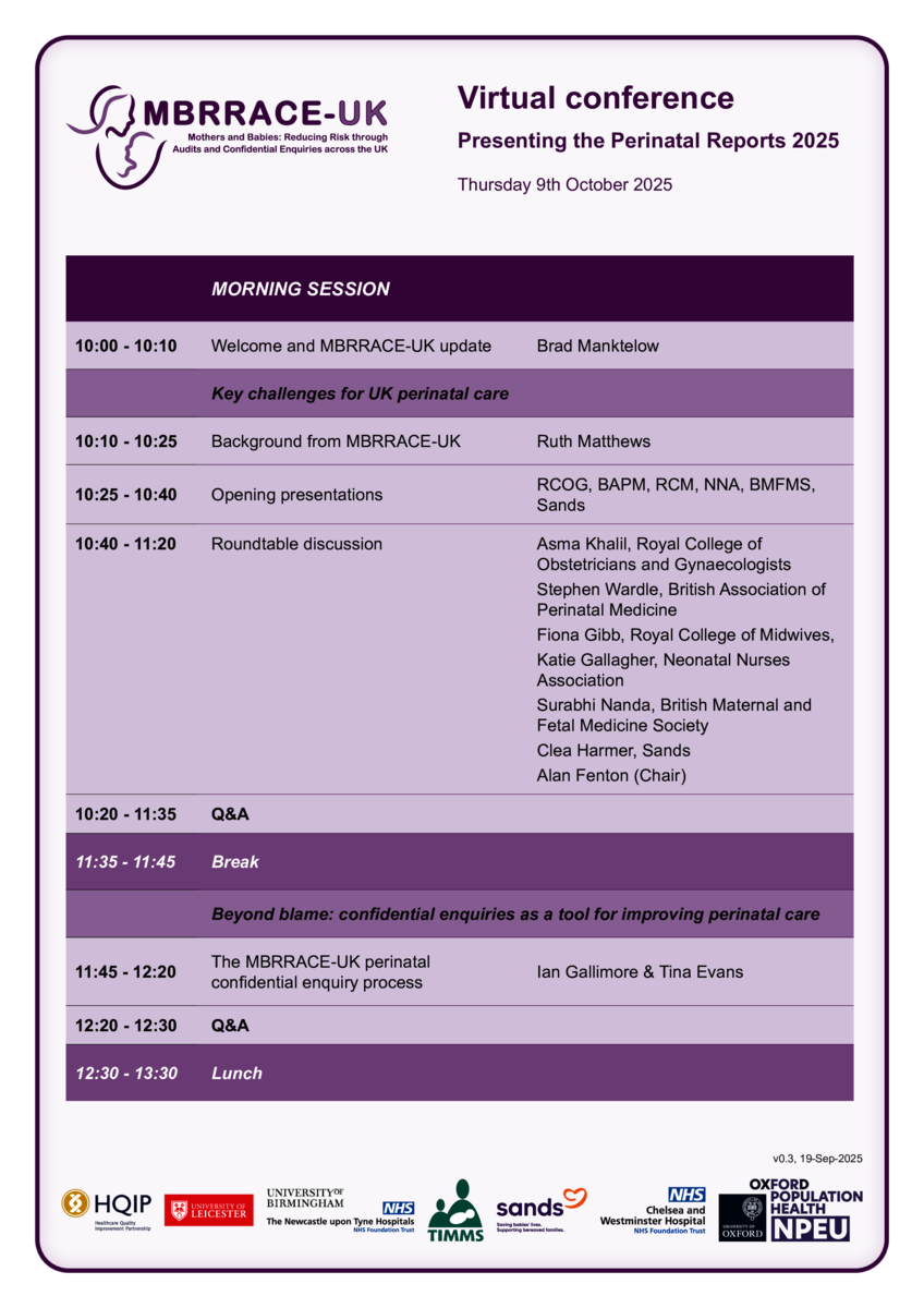 MBRRACE-UK Perinatal virtual conference 2025 | MBRRACE-UK | NPEU