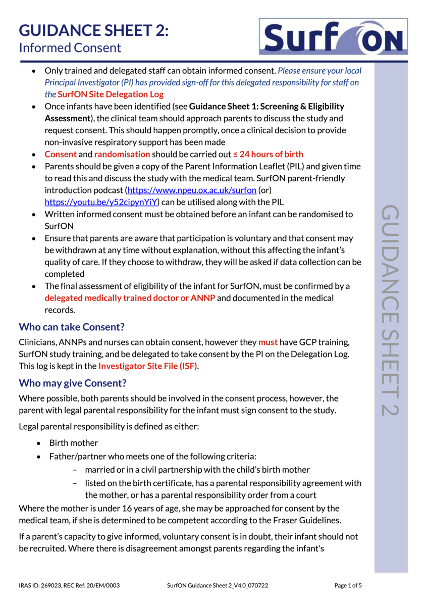 Guidance Sheets | SurfON | NPEU
